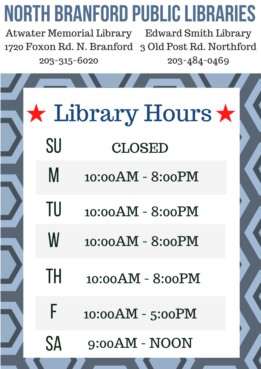 Library Evening Hours are back! – North Branford Libraries