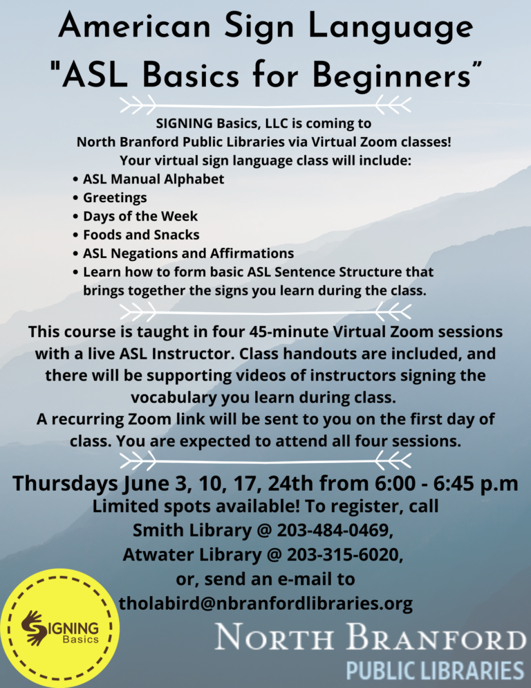 American Sign Language – “ASL Basics for Beginners” – North Branford ...
